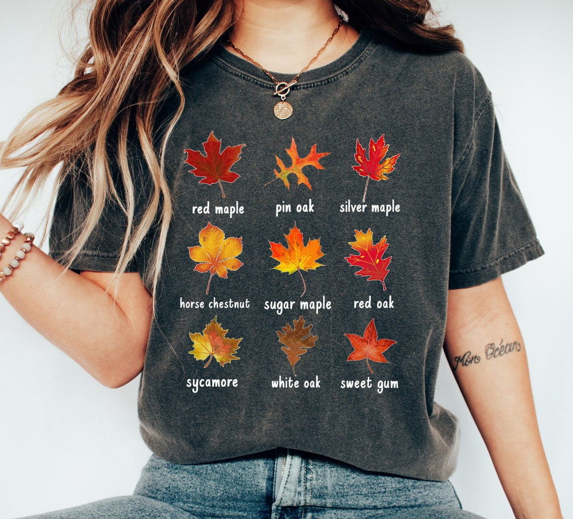 Fall Leaves T-Shirt | Autumn Tree Leaf Identification Graphic Tee with ...