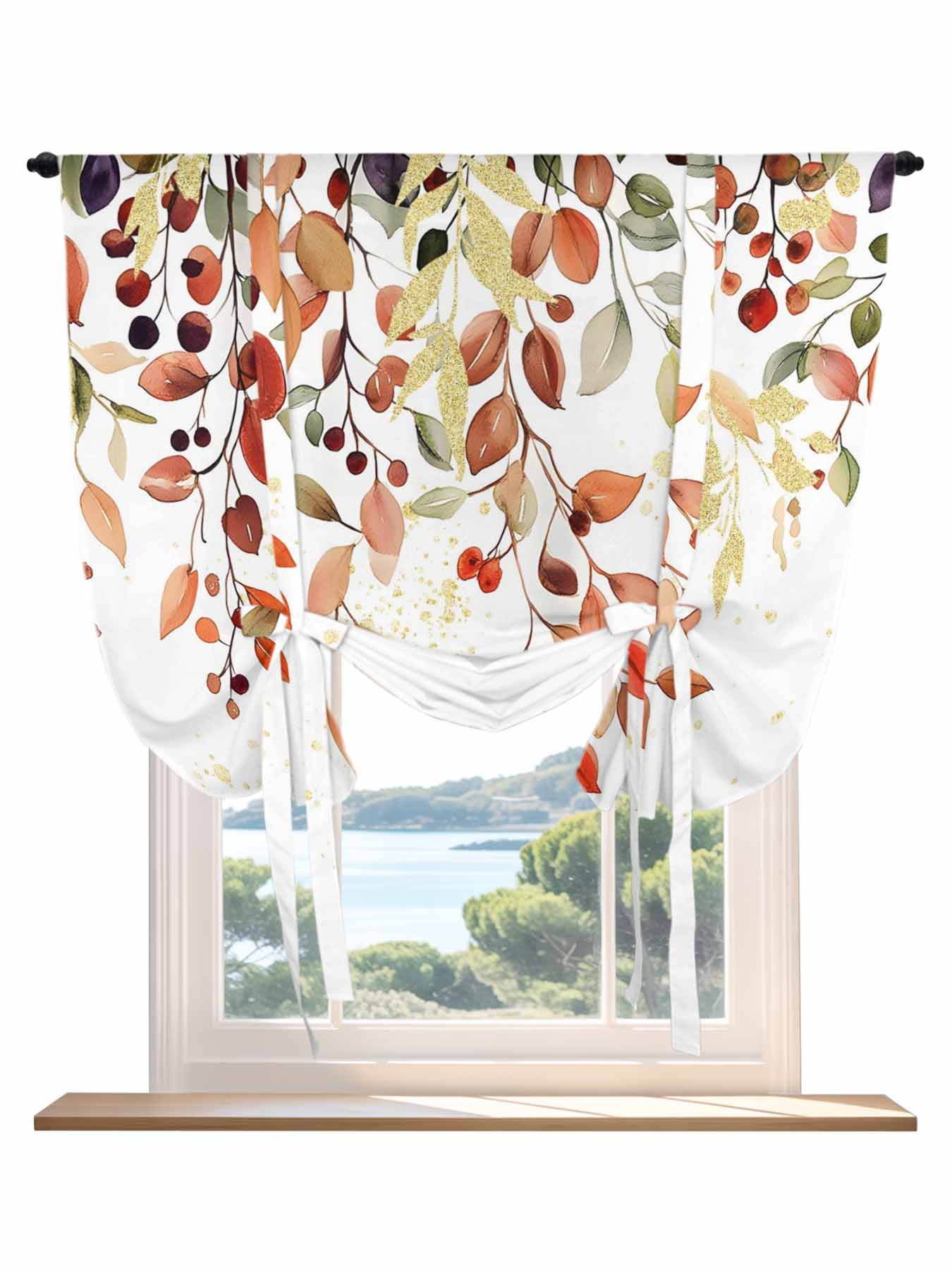 Fall Leaves Tie Up Curtains for Windows 45 Inch Length Balloon Curtains ...