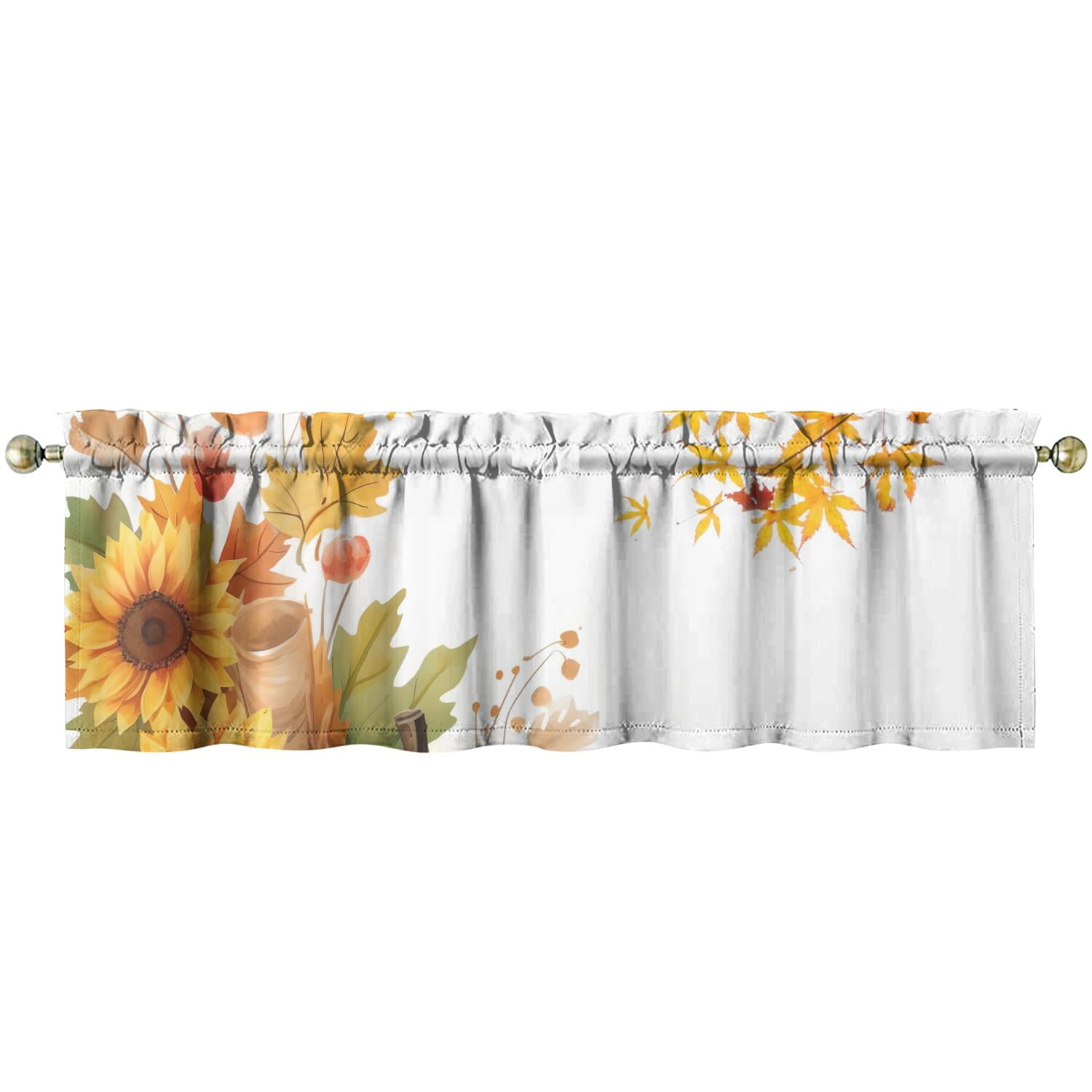 Fall Leaves Valance Curtain with Pumpkin and Sunflower Design - Harvest ...
