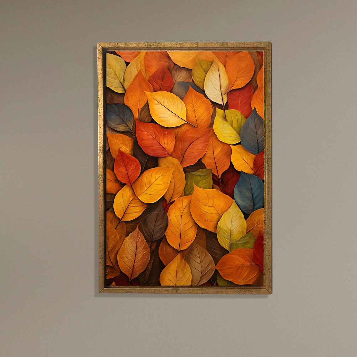 Fall Leaves Wall Art, Autumn Foliage Poster, Orange Brown Leaf, Cozy ...