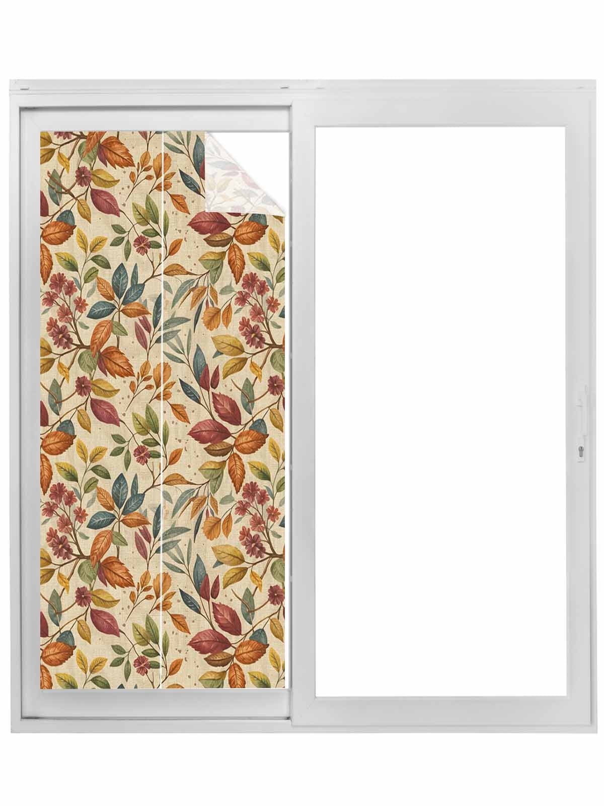 Fall Leaves Window Privacy Film, Farmhouse Beige Botanical Leaf Autumn ...