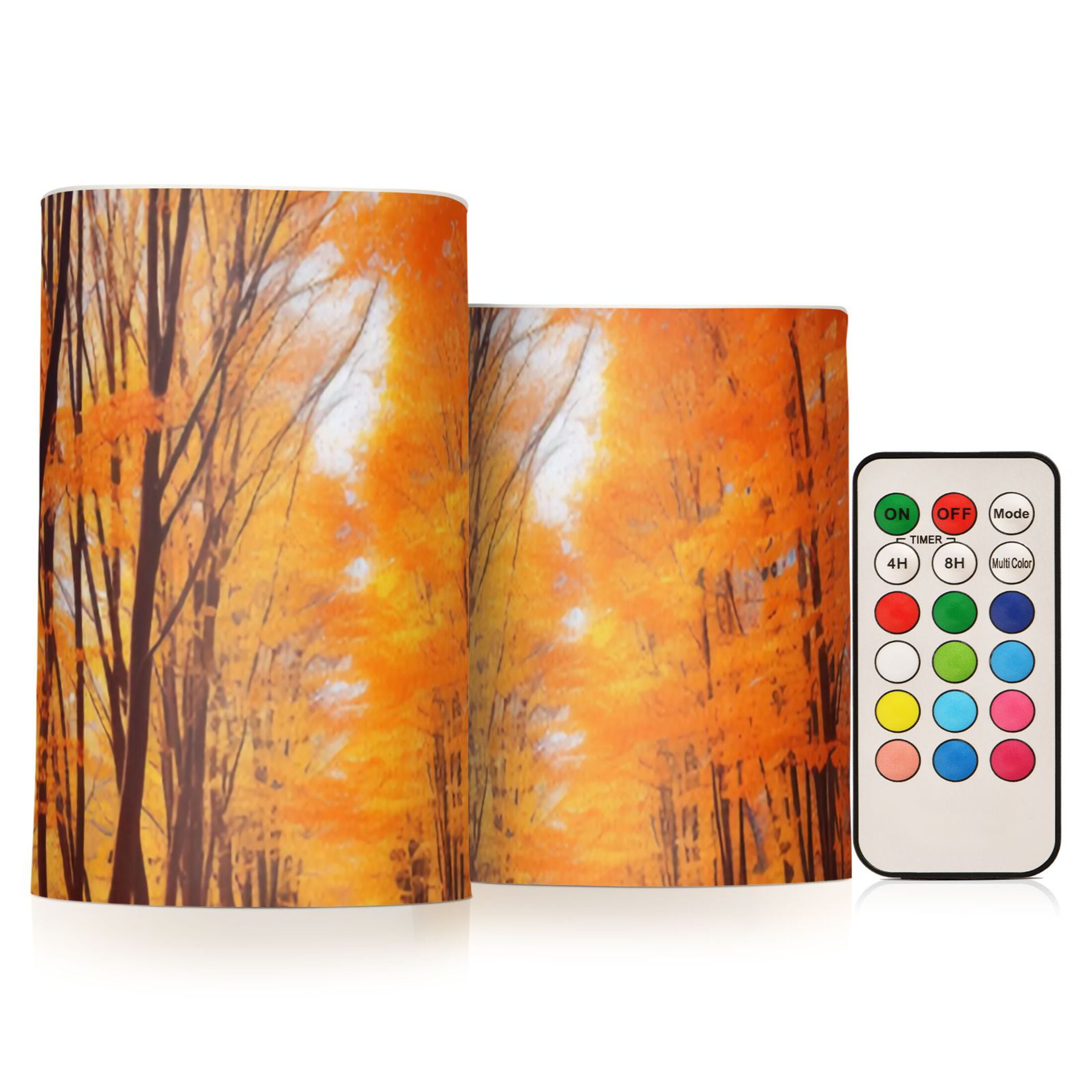 Fall Leaves with Forest Flameless Candles with Remote Timer LED Battery ...