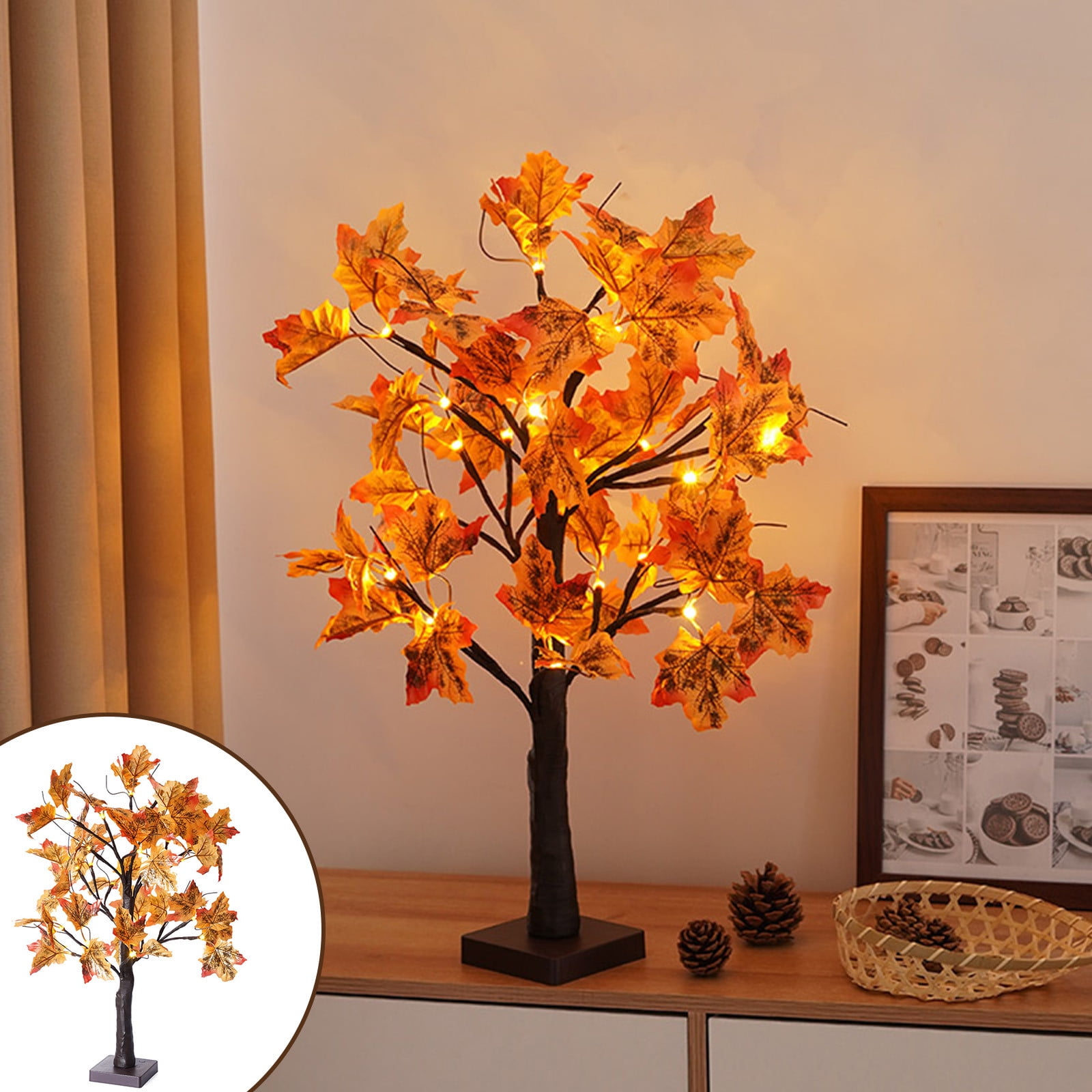 Fall Lighted Maple Tree, 2024 New 24 LED Lights Battery Operated ...