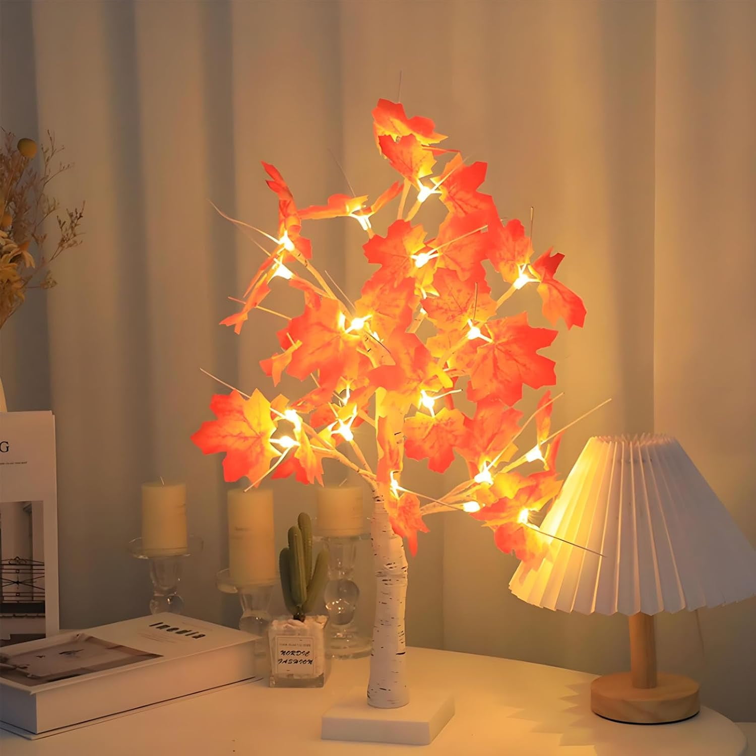 Fall Lighted Maple Tree, Thanksgiving Decorations 24 LED Light Up ...