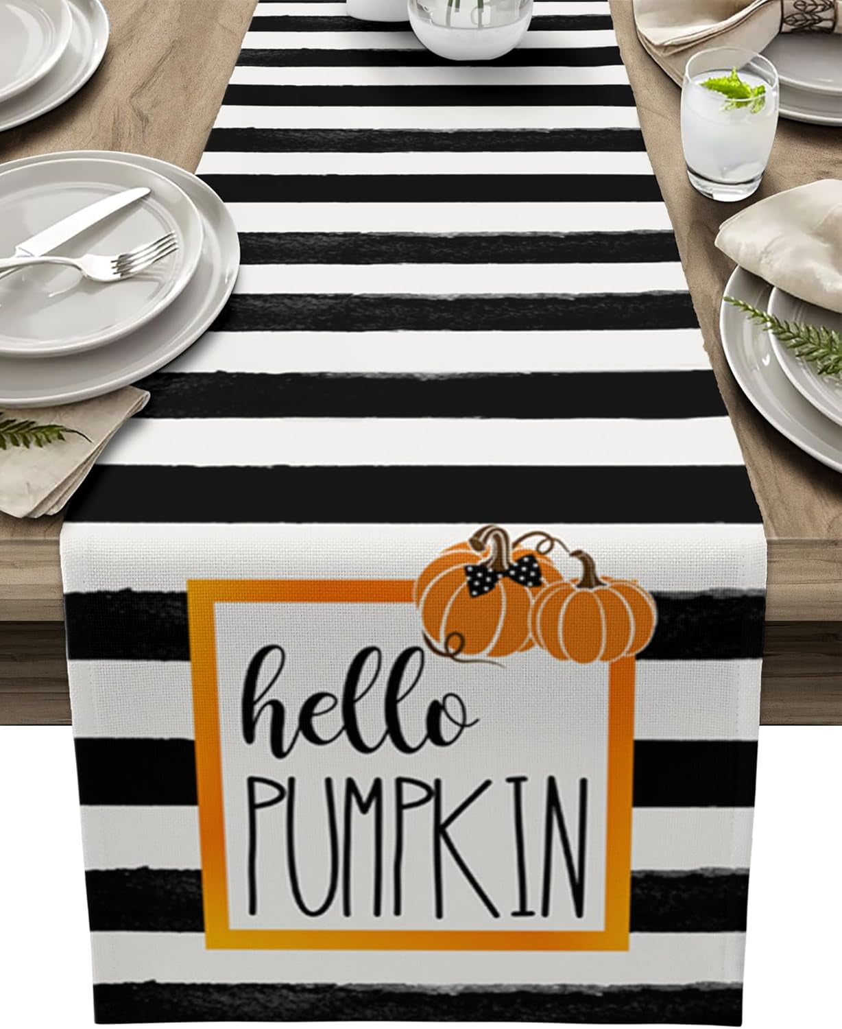 Fall Linen Table Runners Hello Pumpkin Table Runners for Dining Tables ...
