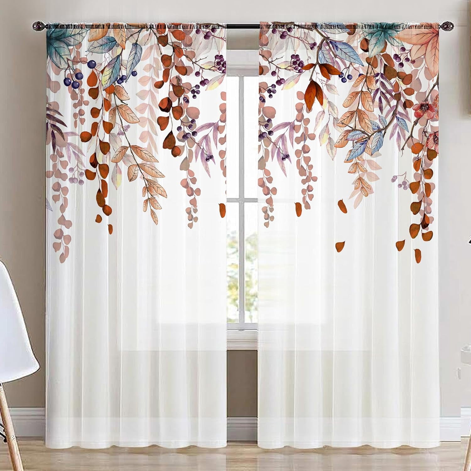 Fall Living Room Curtains, Fall Window Decorations Sheer Curtains 63 ...