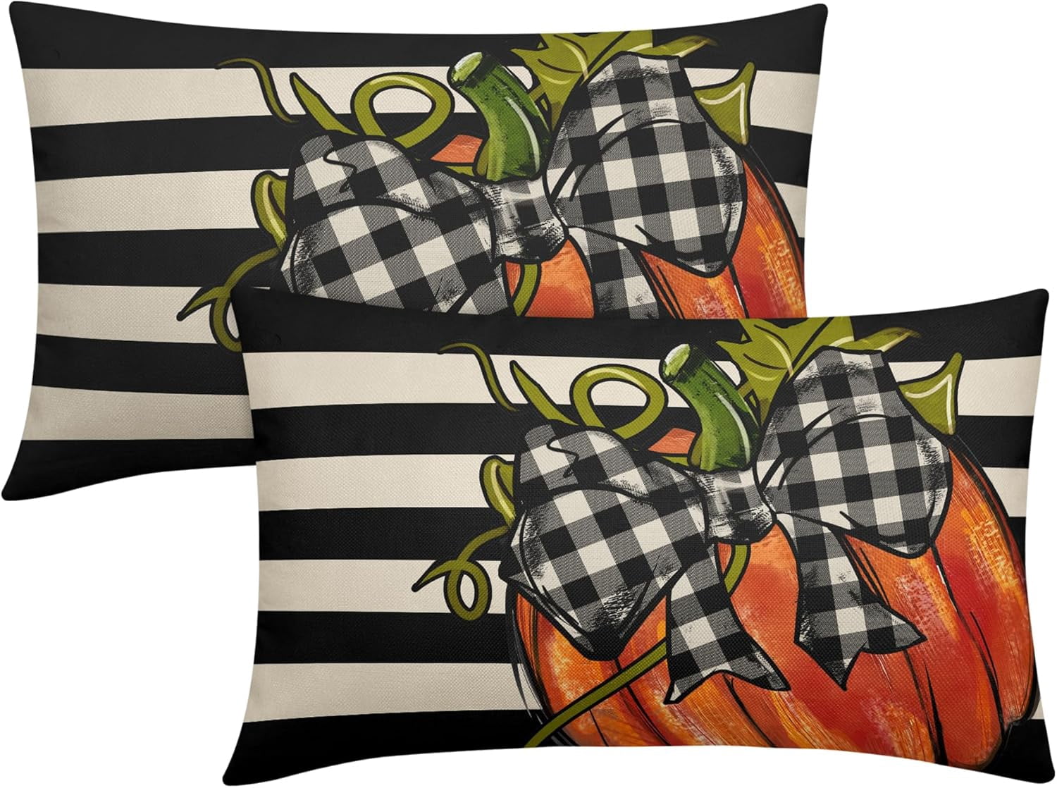 Fall Lumbar Pillow Covers 12x20 Set of 2 Thanksgiving Orange Pumpkin ...