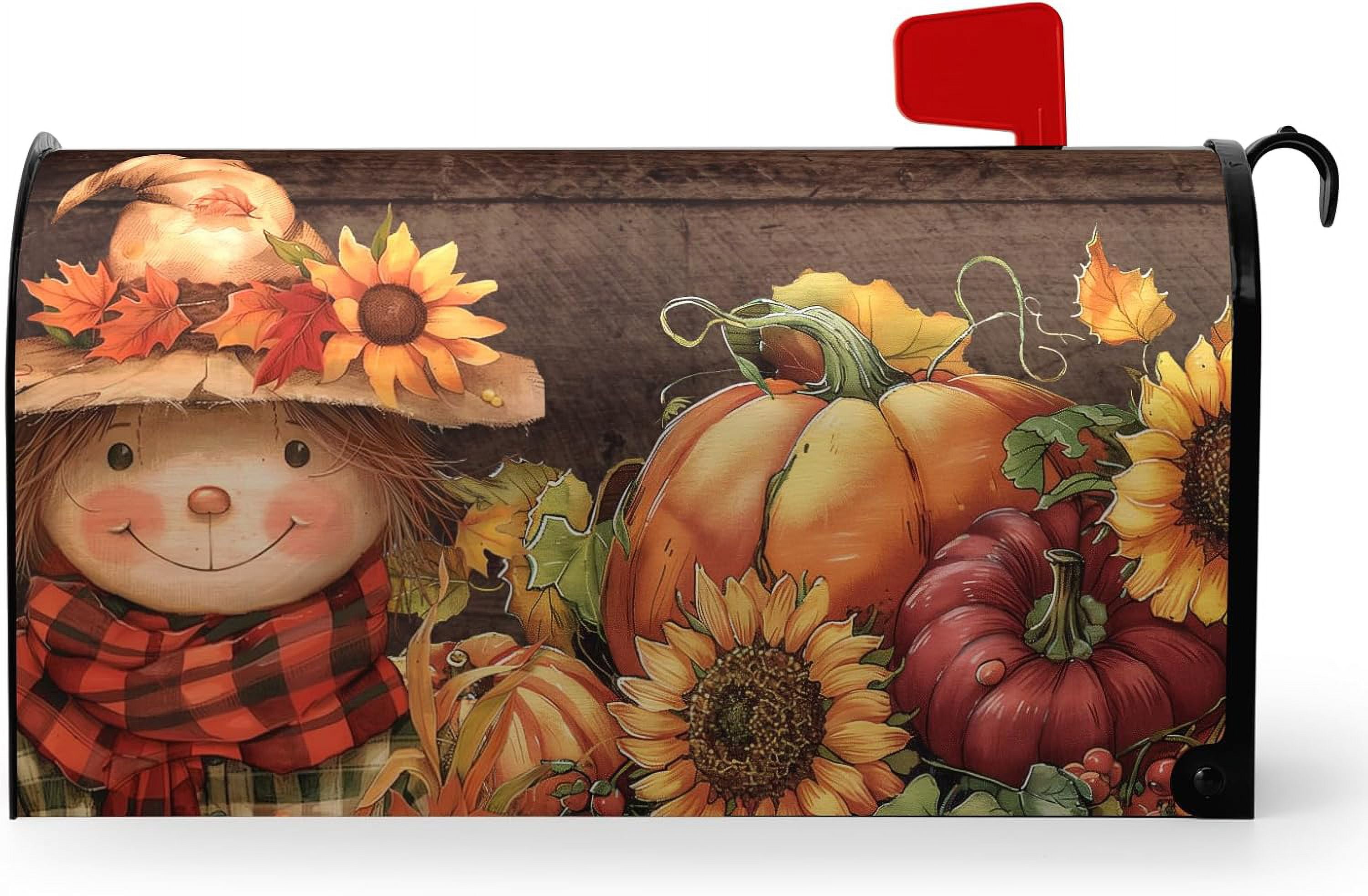 Fall Mailbox Cover Magnetic Autumn Scarecrow Mailbox Wraps Sunflower ...