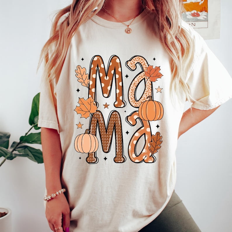 Fall Mama Shirt, Autumn Pumpkin Shirt, Retro Fall Shirt, Fall Doodle ...