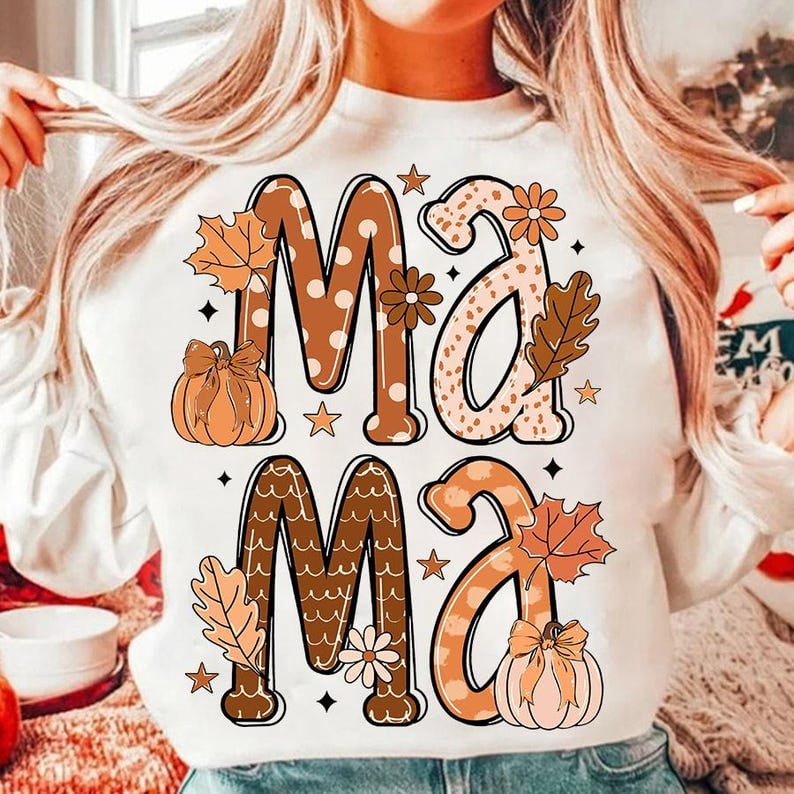 Fall Mama Sweatshirt, Retro Autumn Shirt with Pumpkin and Doodle ...