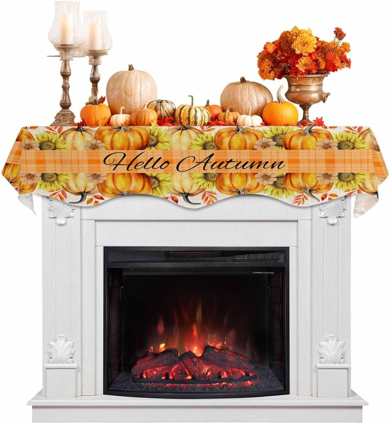 Fall Mantle Scarf Thanksgiving Orange Yellow Pumpkin Sunflower Daisy ...