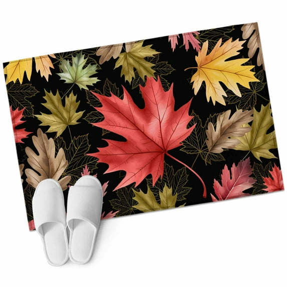 Fall Maple Leaf 2'x3' Washable Rug, Thanksgiving Botanical Leaves Black ...