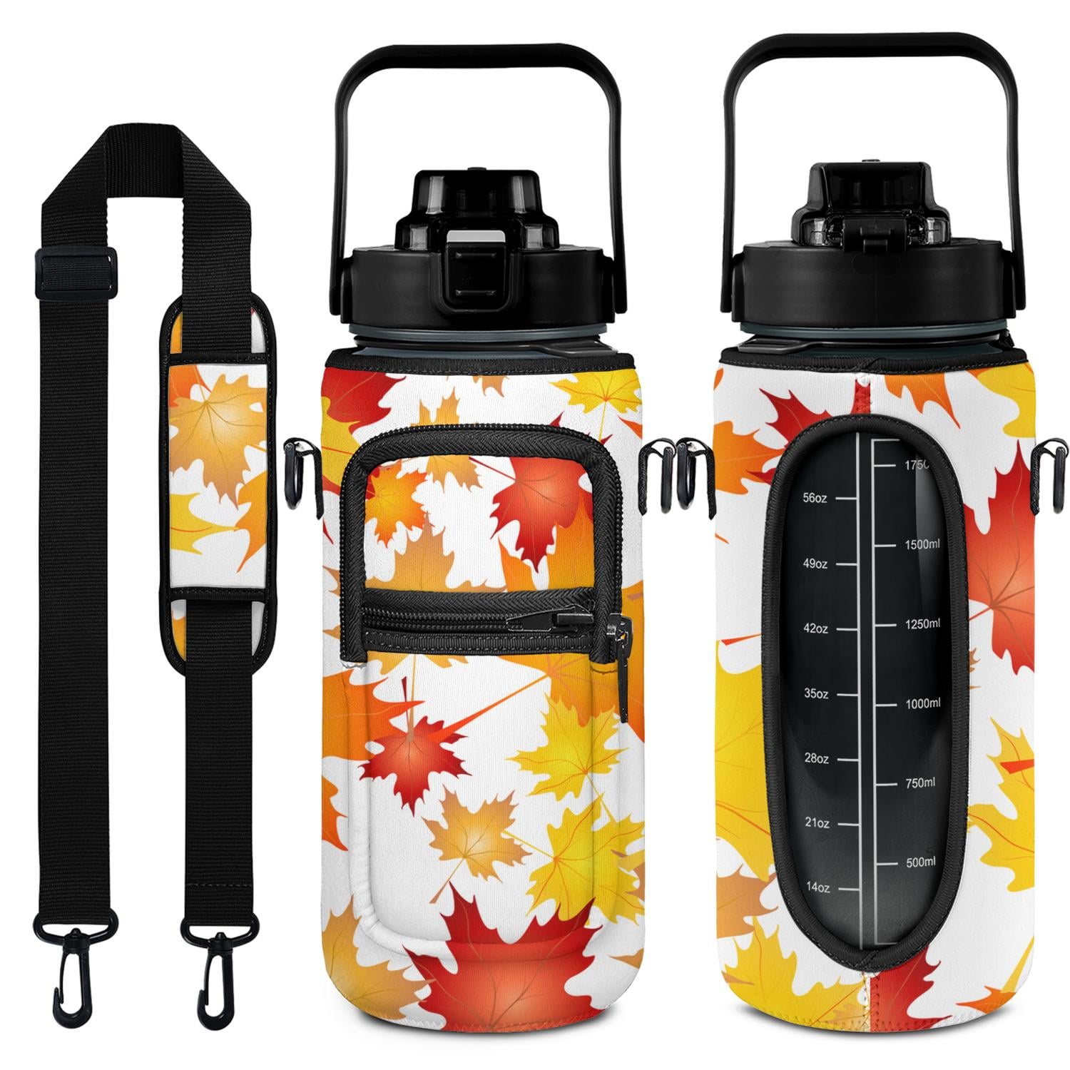 Fall Maple Leaf 64 Oz Water Bottle with Measurements - BPA Free ...