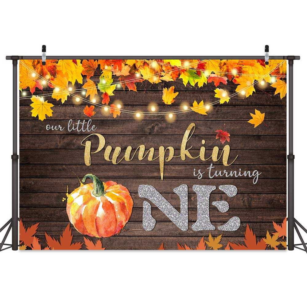 Fall Maple Leaf Background Pumpkin First Birthday Party Backdrop Wood ...