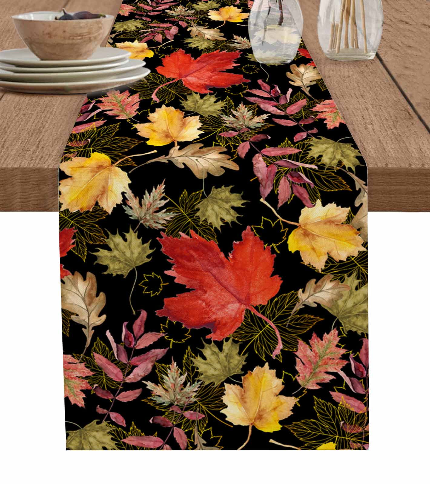Fall Maple Leaf Burlap-Cotton Table Runner 72 Inches Long,Orange Brown ...