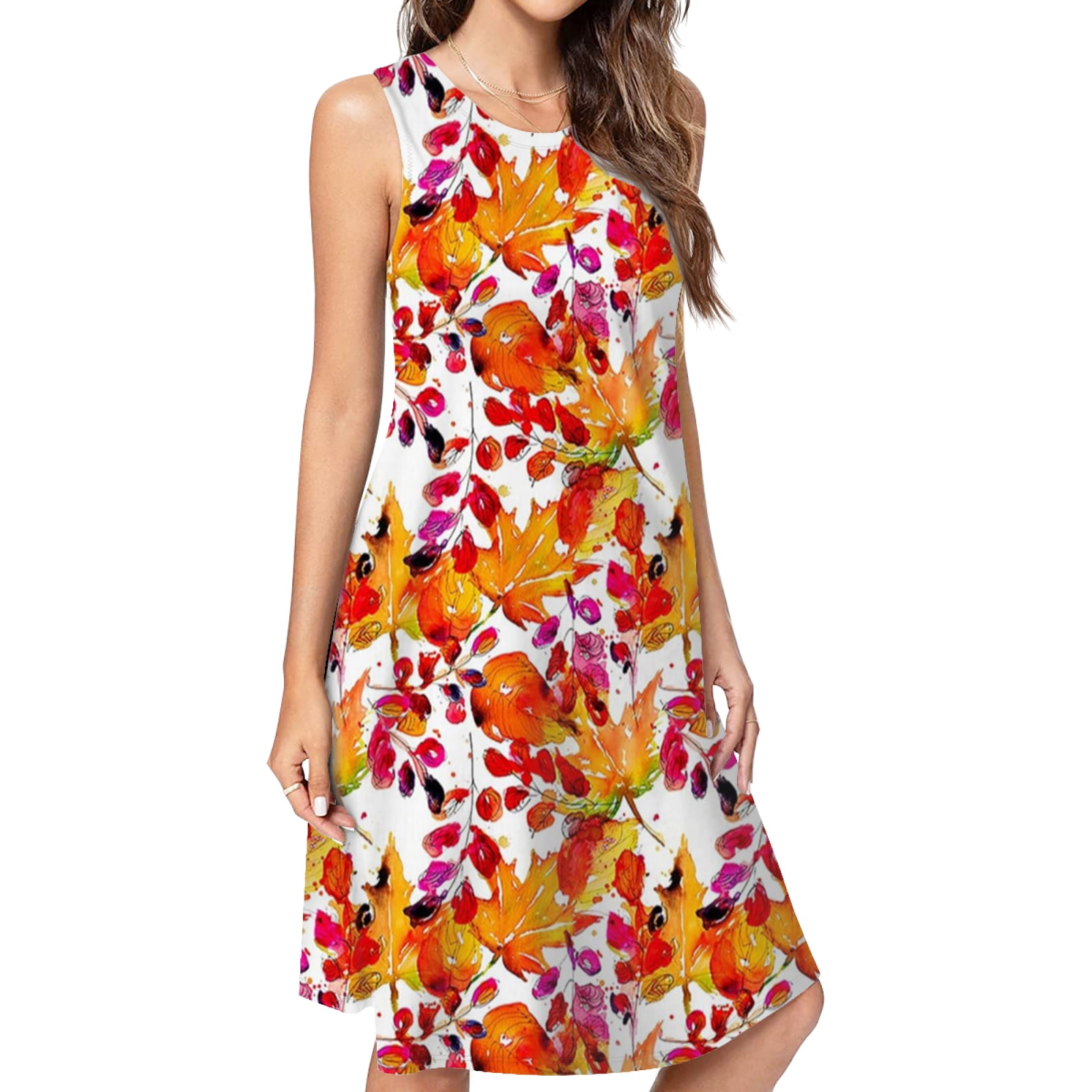 Fall Maple Leaf ! Dress Loose Women'S Dress Beach Dresses With Pockets ...