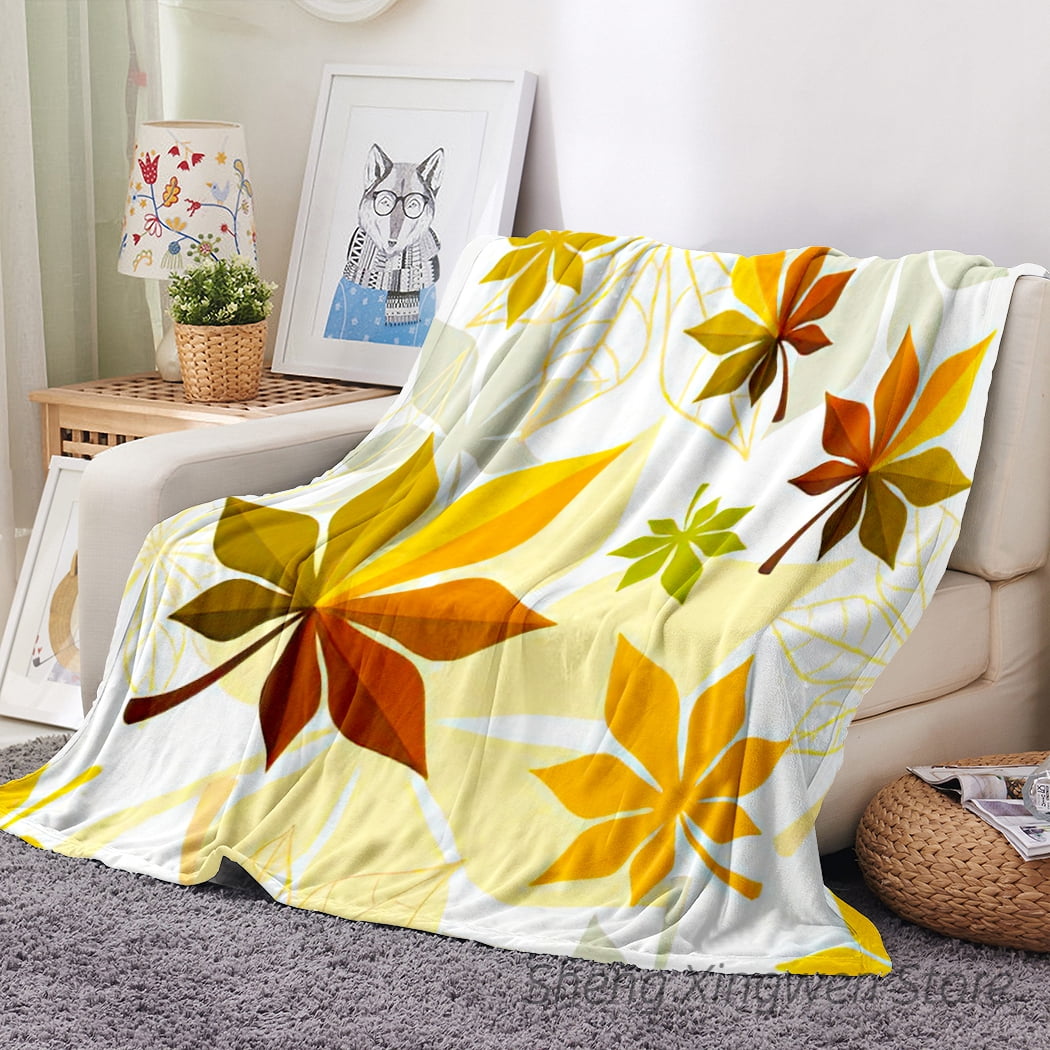 Fall Maple Leaf Flannel Throw Blanket Plush Warm Cozy Oak Leaves Maple ...