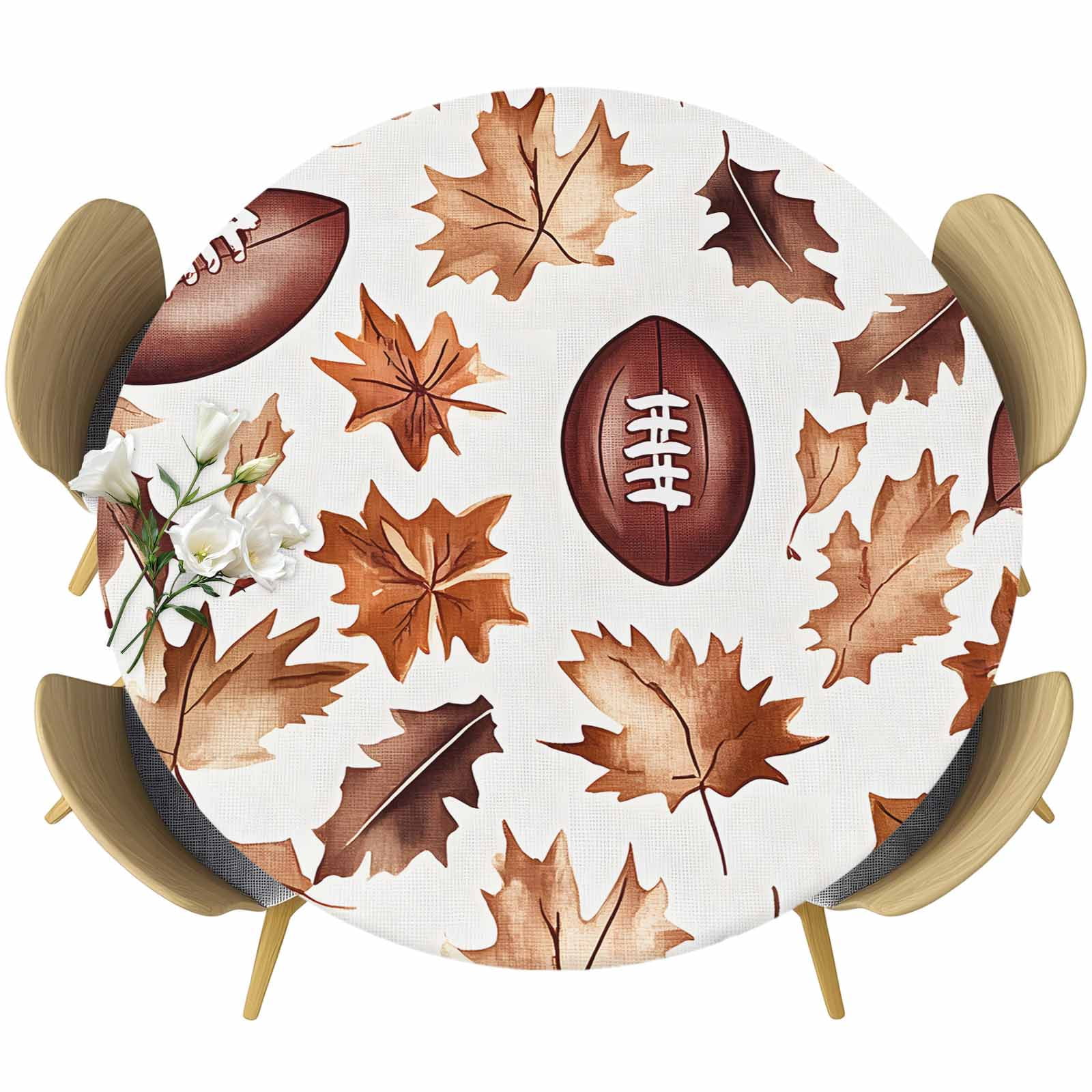 Fall Maple Leaf Football Table Cloth, Round Fitted Tablecloths with ...