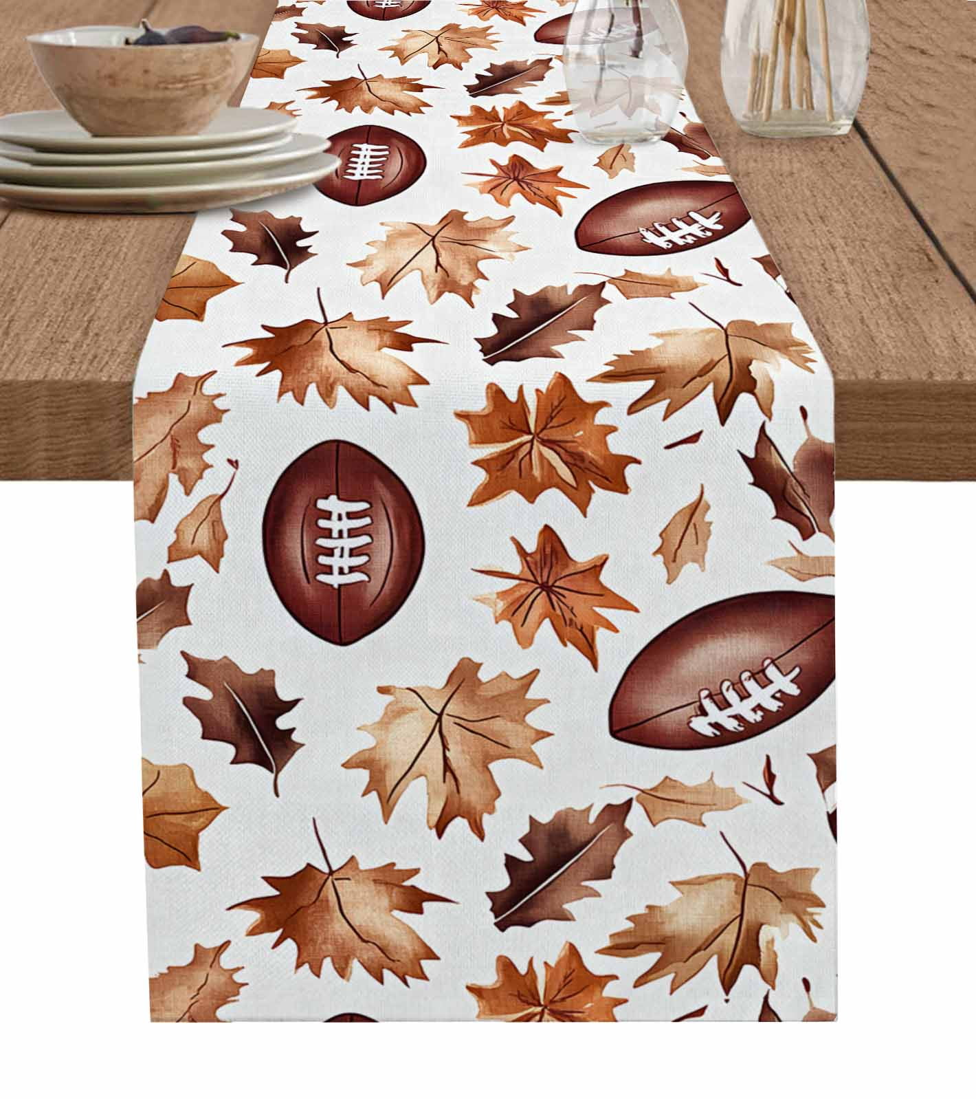 Fall Maple Leaf Football Table Runner 72 Inches, Autumn Farmhouse ...