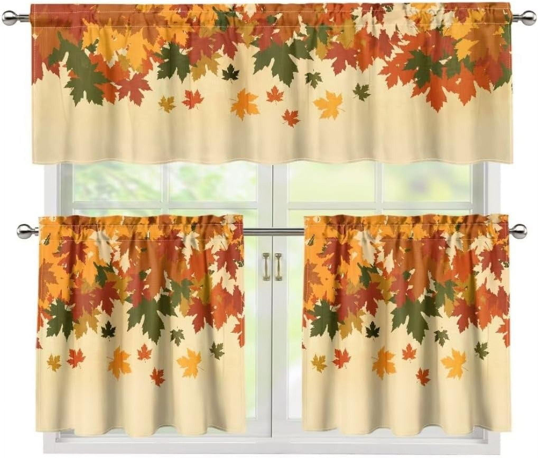 Fall Maple Leaf Kitchen Curtain with Valance Set for Living Room ...