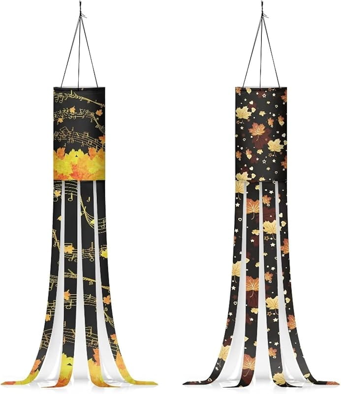 Fall Maple Leaf Music Wind Sock Outdoor Hanging Wind Socks Thanksgiving ...
