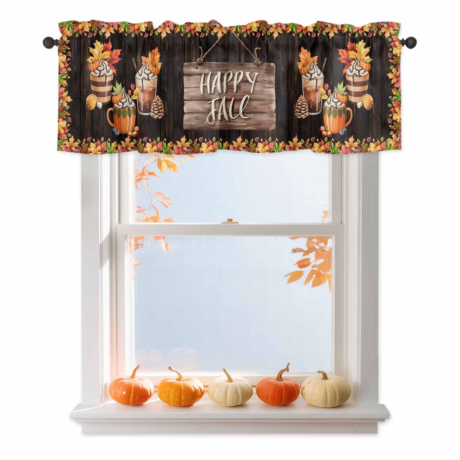 Fall Maple Leaf Orange Watercolor Valances for Windows,Kitchen Valance ...