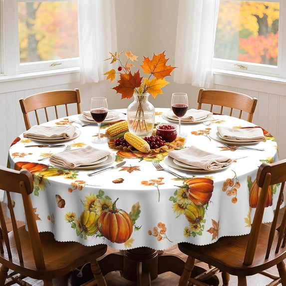 Fall Maple Leaf Pumpkin Anti Shrink Soft 60 Inch Round Tablecloth ...