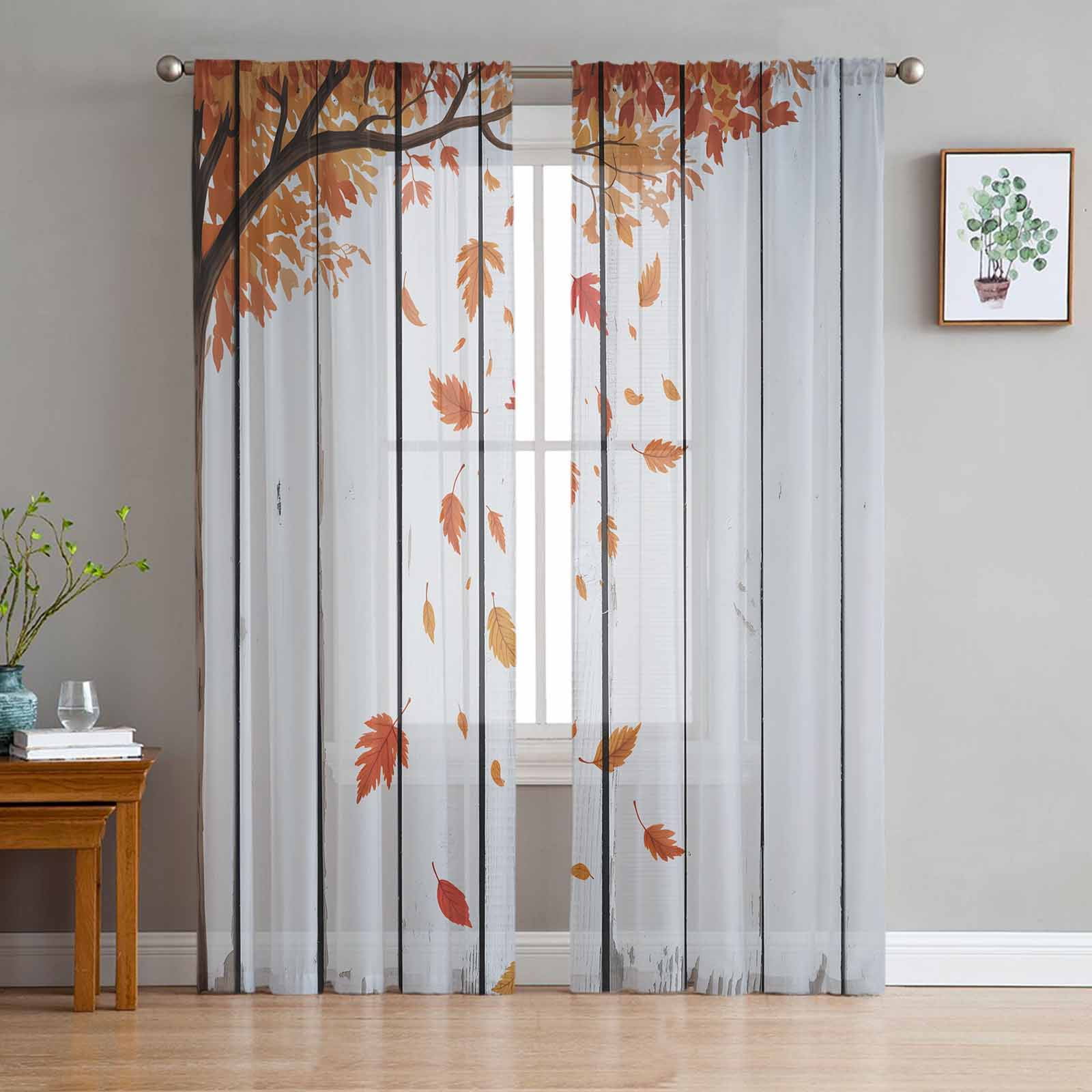 Fall Maple Leaf Sheer Curtains 72 Inches Long 2 Panels Set, Window ...