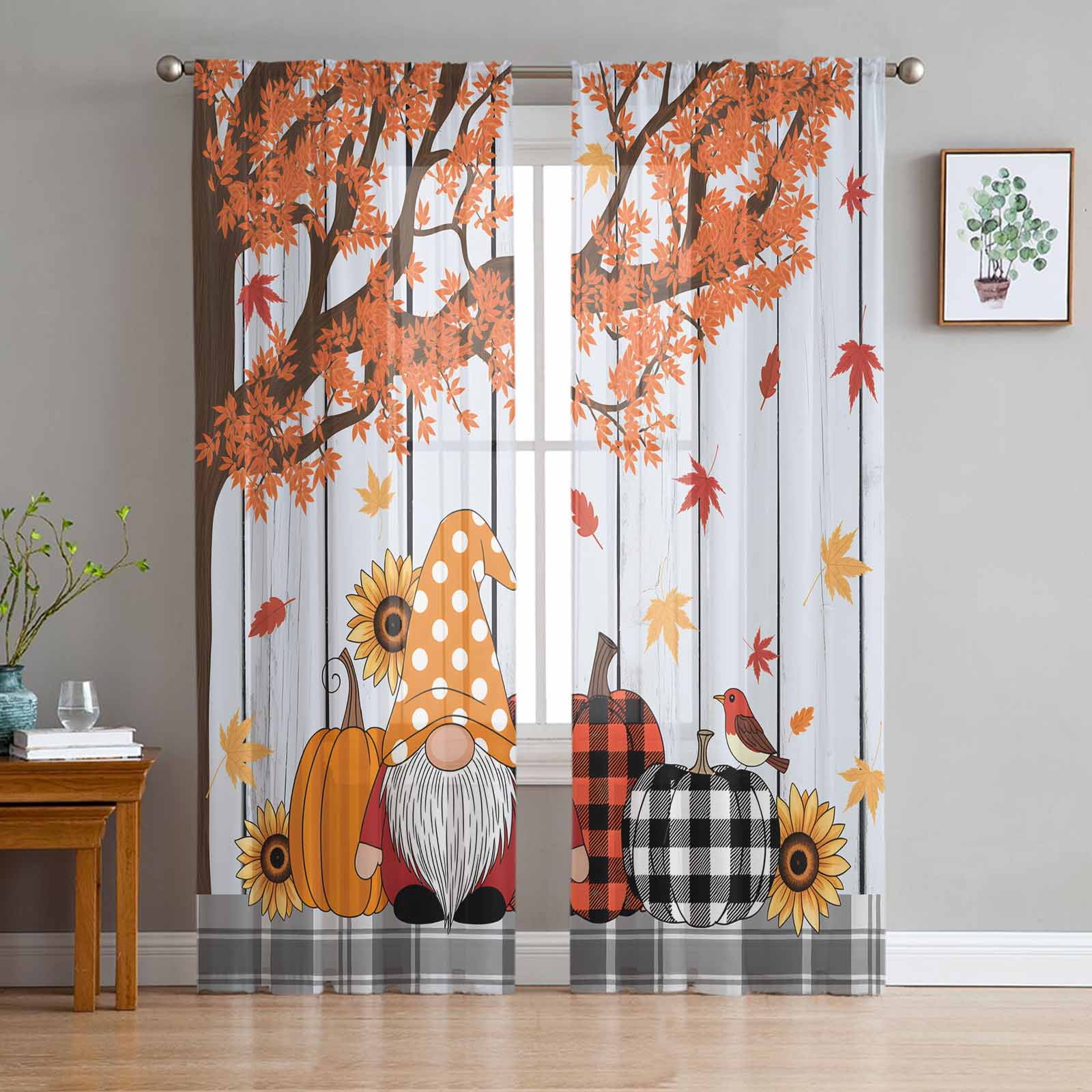 Fall Maple Leaf Sheer Curtains 72 Inches Long 2 Panels Set, Window ...