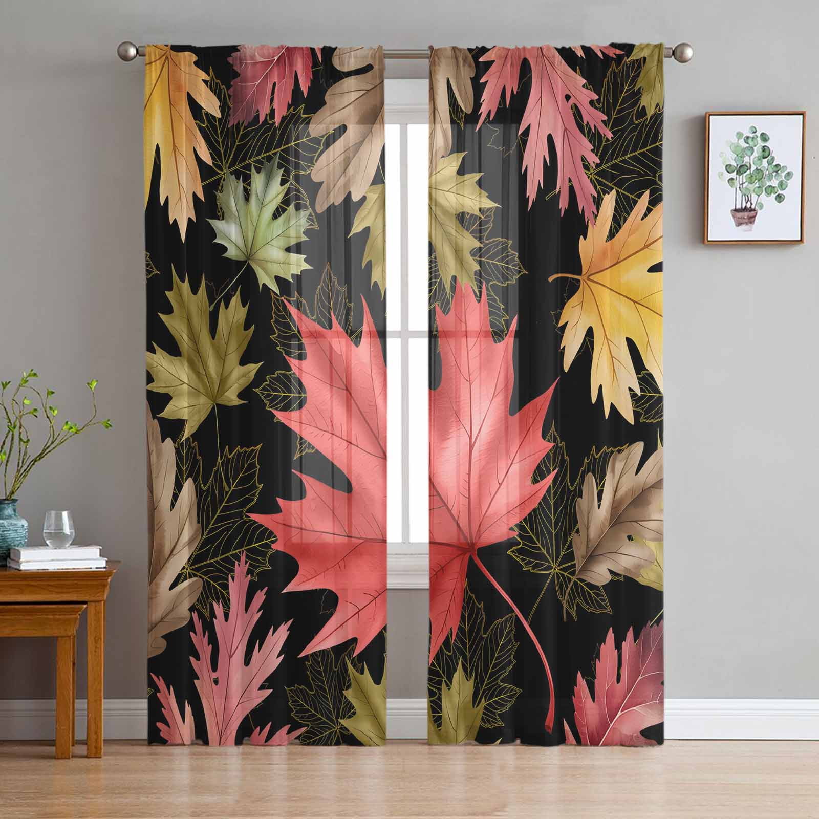 Fall Maple Leaf Sheer Curtains 72 Inches Long 2 Panels Set, Window ...