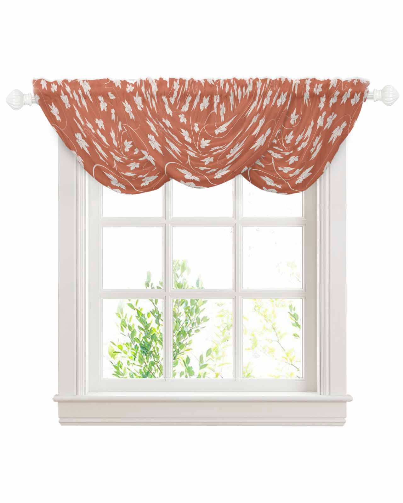Fall Maple Leaf Sheer Waterfall Valance Curtains for Window, Vintage ...