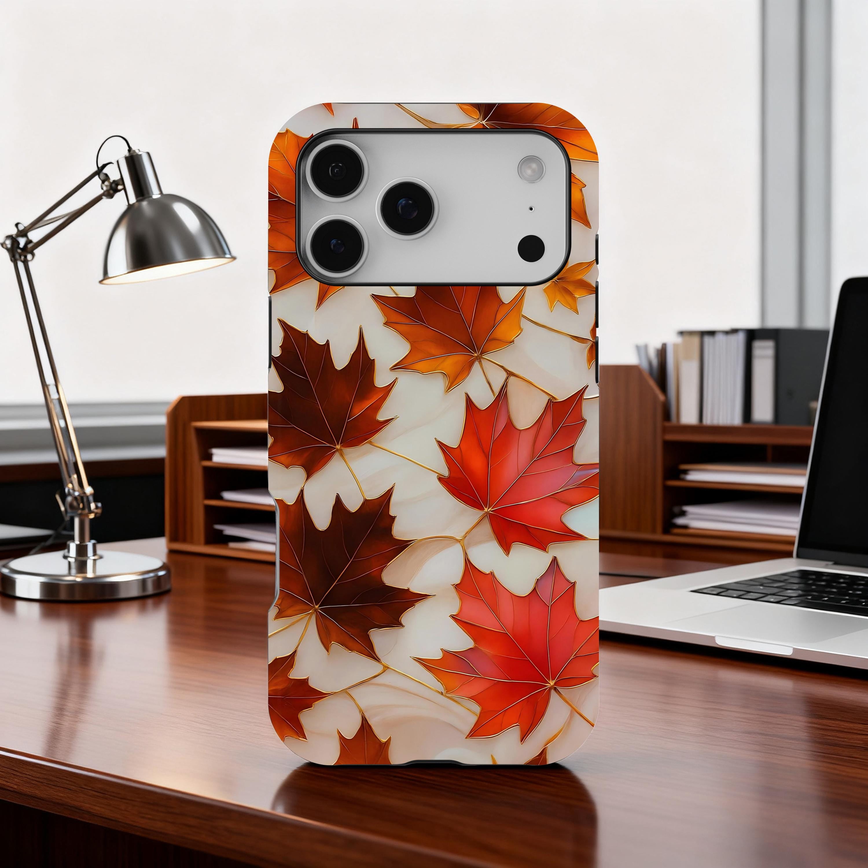 Fall Maple Leaf Stained Glass Autumn Phone Case with iPhone 17 through ...
