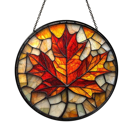 Fall Maple Leaf Stained Glass Suncatcher, Seasonal Window Hanging Decor ...