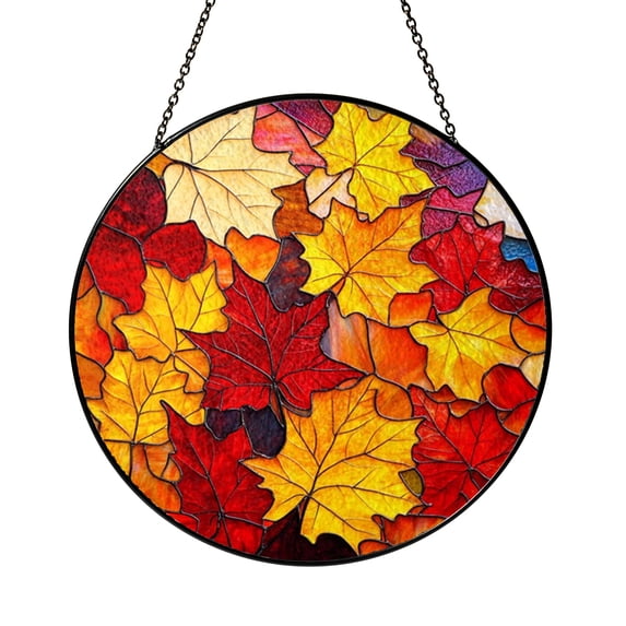 Fall Maple Leaf Stained Glass Window Hanging Suncatcher, Decorative ...