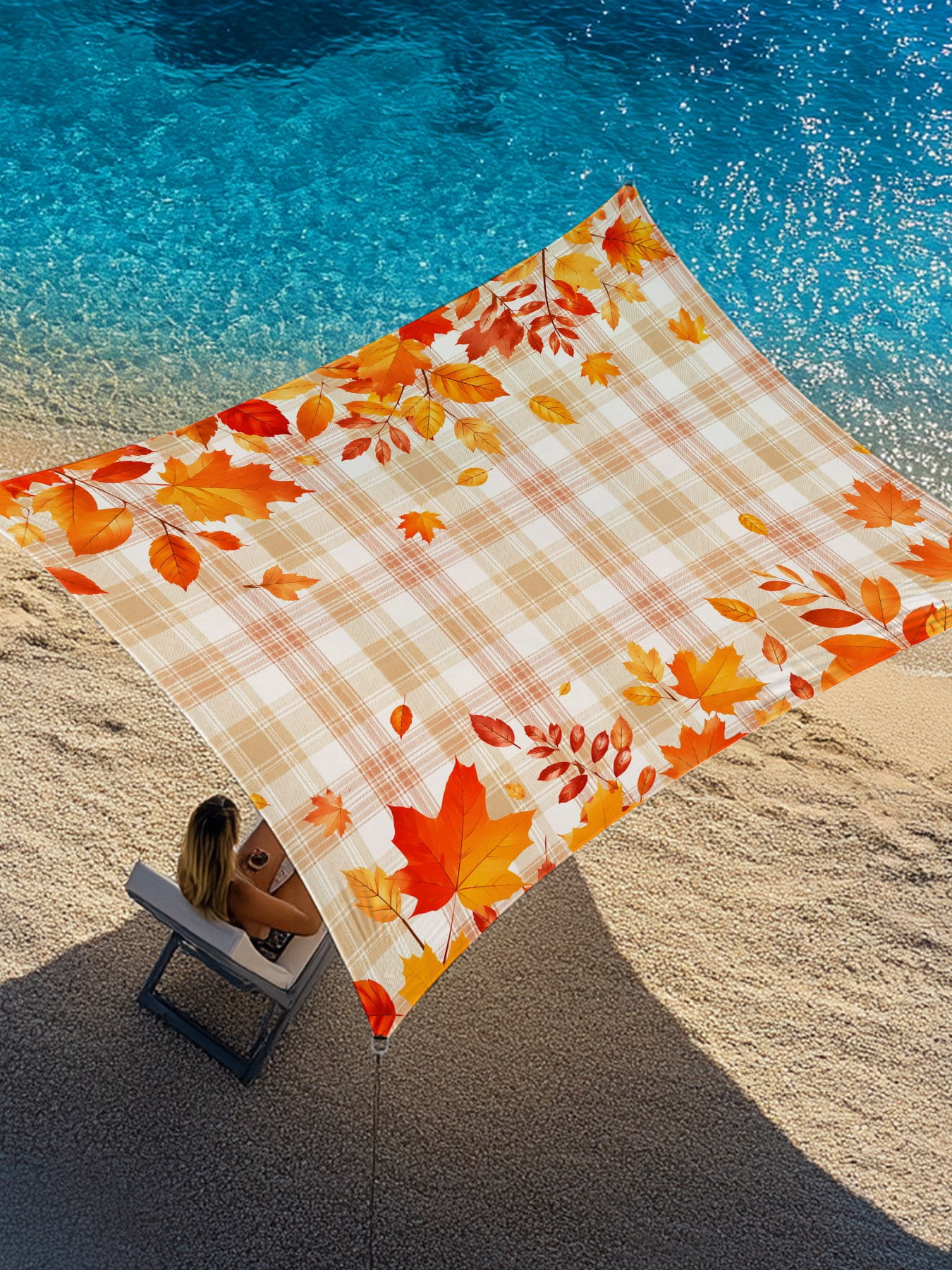 Fall Maple Leaf Sun Shade Sail 8' x 10', Red Autumn Plant Falling Leaf ...
