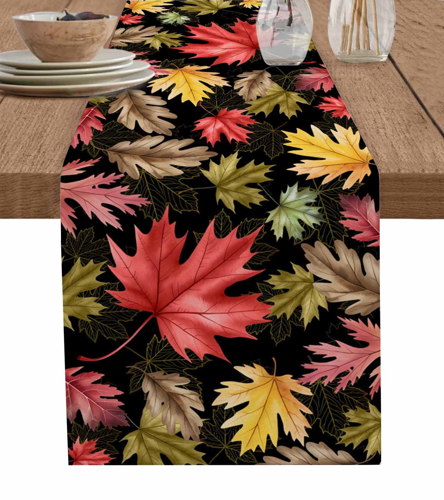 Fall Maple Leaf Table Runner 108 Inches, Thanksgiving Botanical Leaves ...
