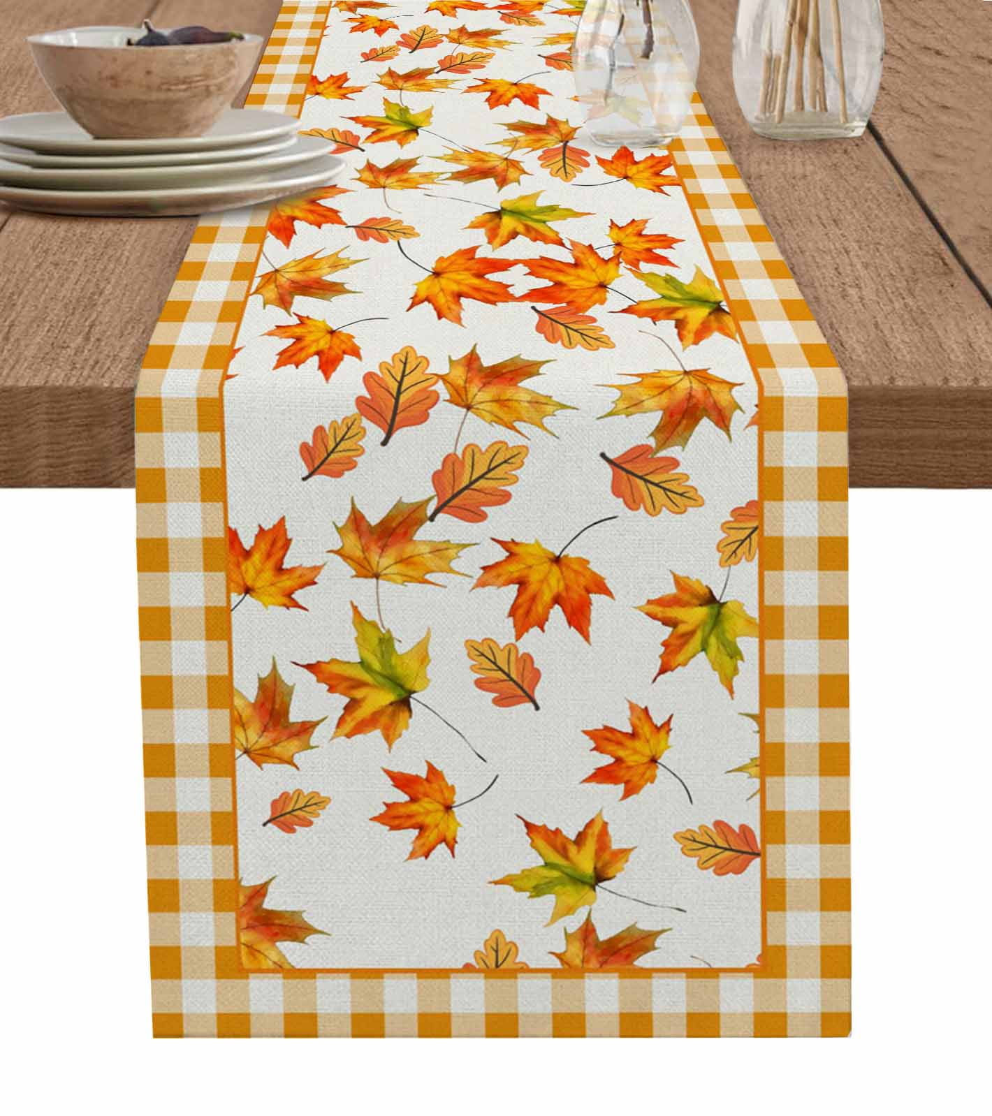 Fall Maple Leaf Table Runner 48 Inches, Thanksgiving Autumn Orange ...