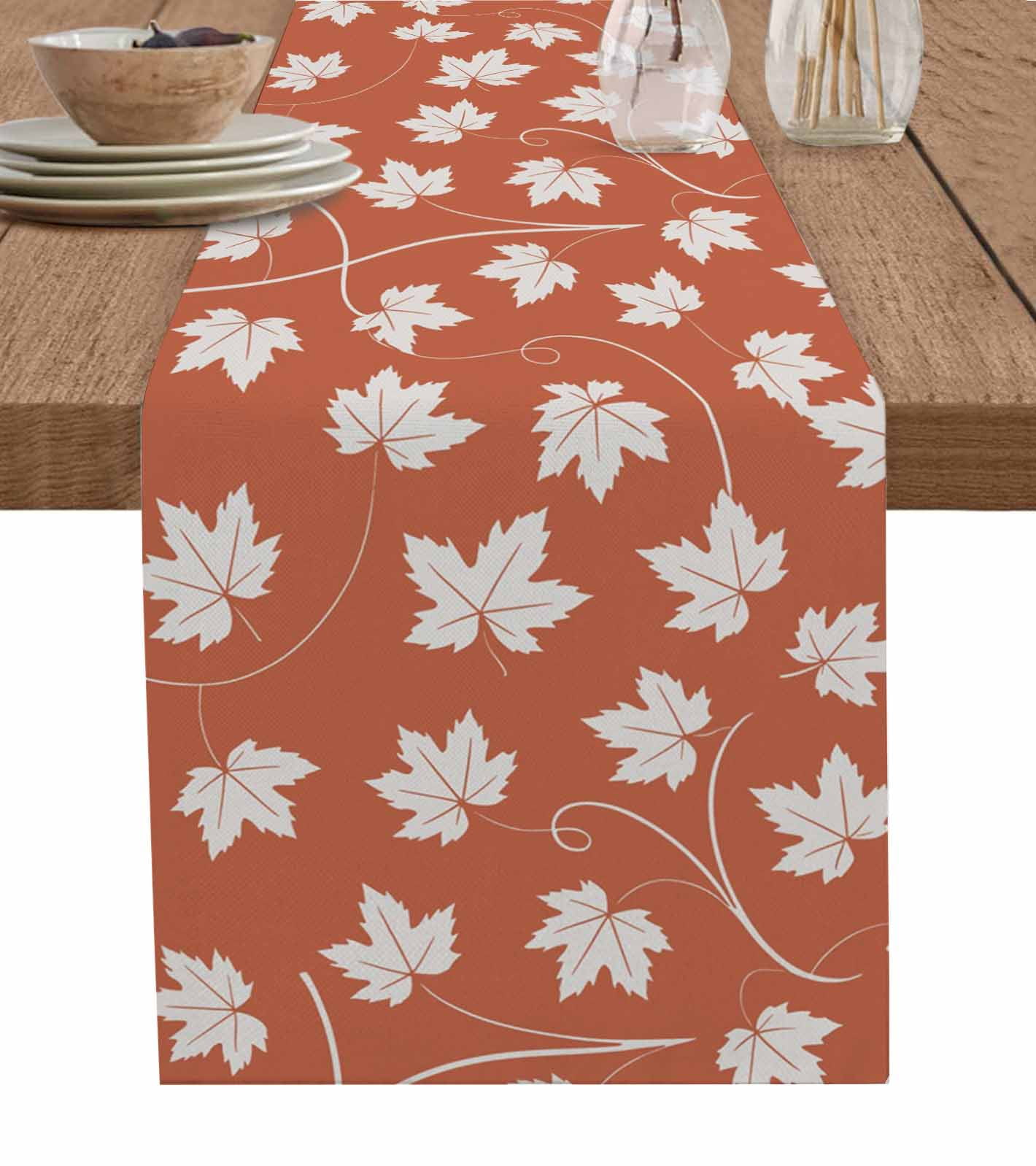 Fall Maple Leaf Table Runner 70 Inches, Vintage Red Orange Beige Autumn ...