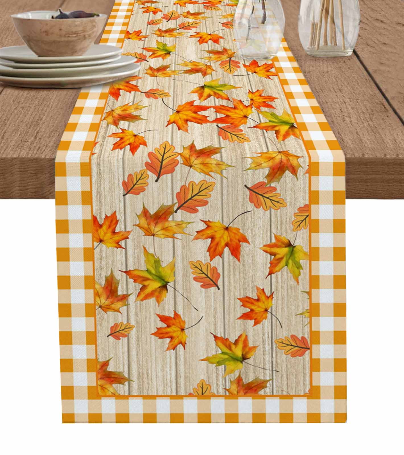 Fall Maple Leaf Table Runner 72 Inches, Thanksgiving Farmhouse Wood ...