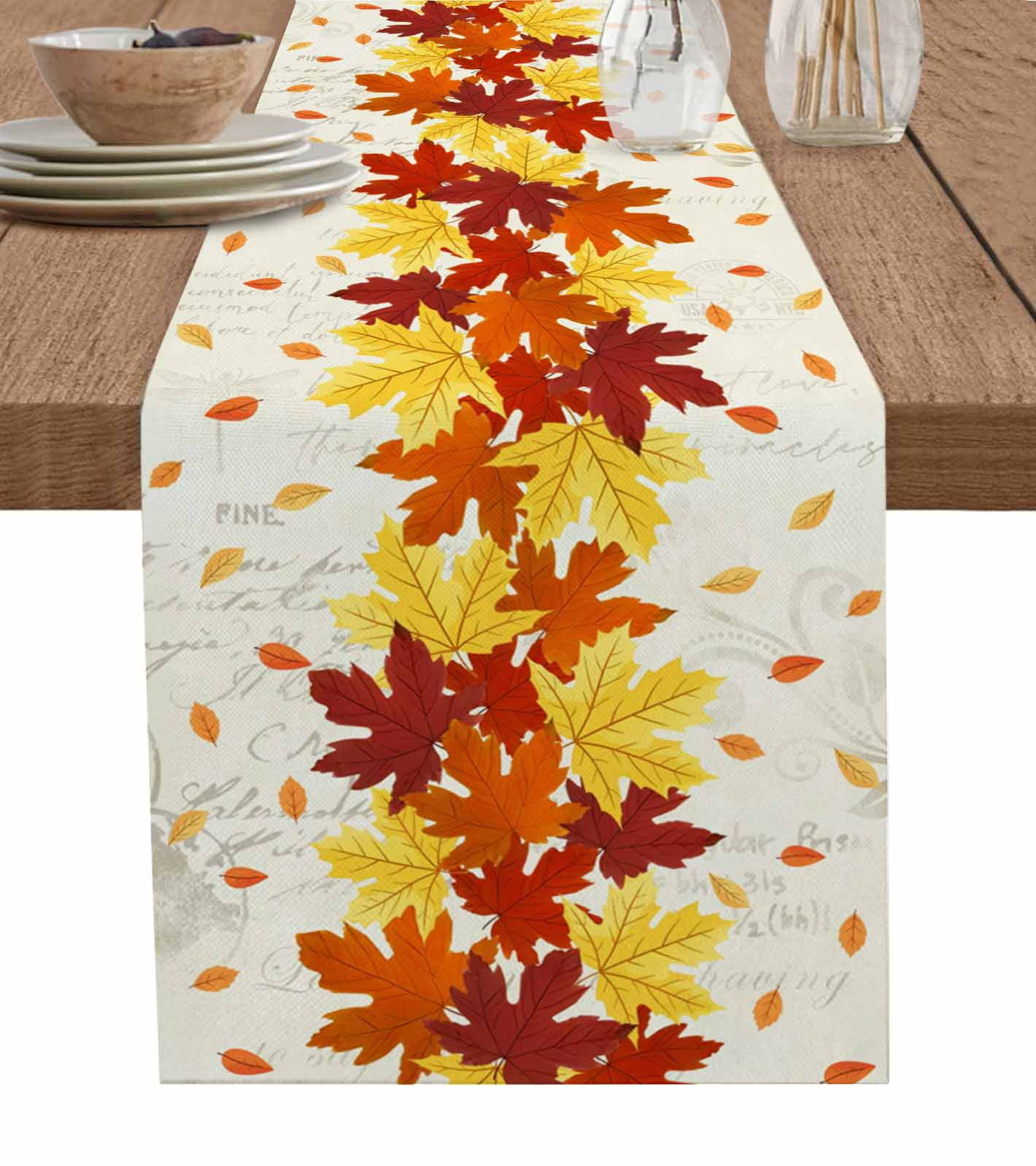 Fall Maple Leaf Table Runner 72 Inches, Thanksgiving Vintage Yellow ...