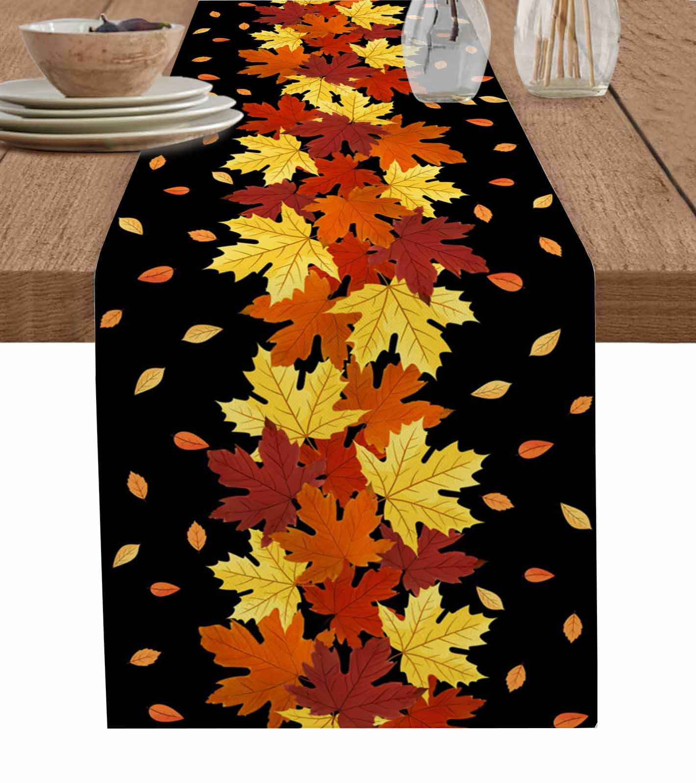 Fall Maple Leaf Table Runner 90 Inches, Thanksgiving Yellow Orange ...