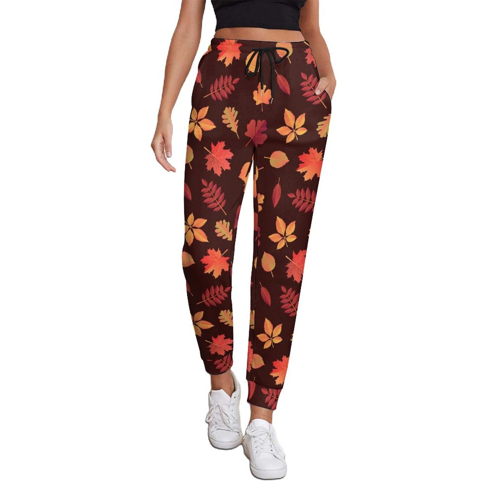 Fall Maple Leaf Women's Sweatpants Joggers with Pockets, Comfy Sweat ...