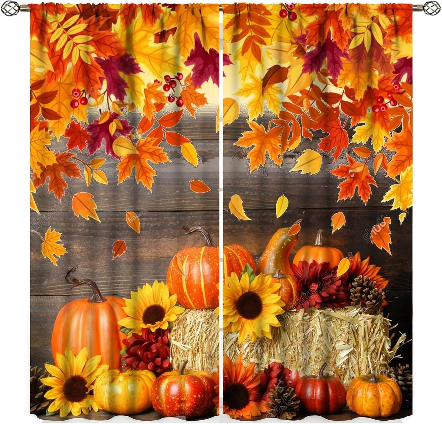 Fall Maple Leaves Blackout Curtain Pumpkins Autumn Falling Leave Print ...