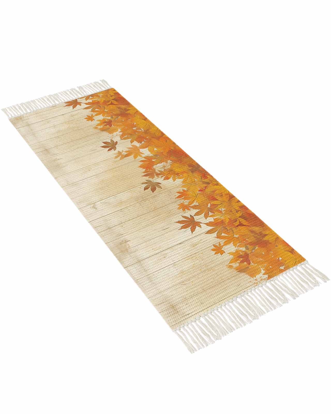 Fall Maple Leaves Kitchen Runner Rug 2'x4', Washable Woven Cotton Area ...