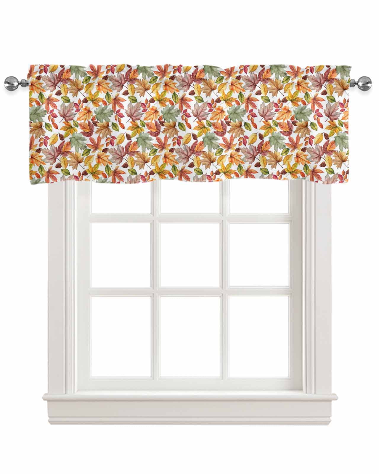 Fall Maple Leaves Kitchen Valances for Windows Farmhouse Linen Window ...