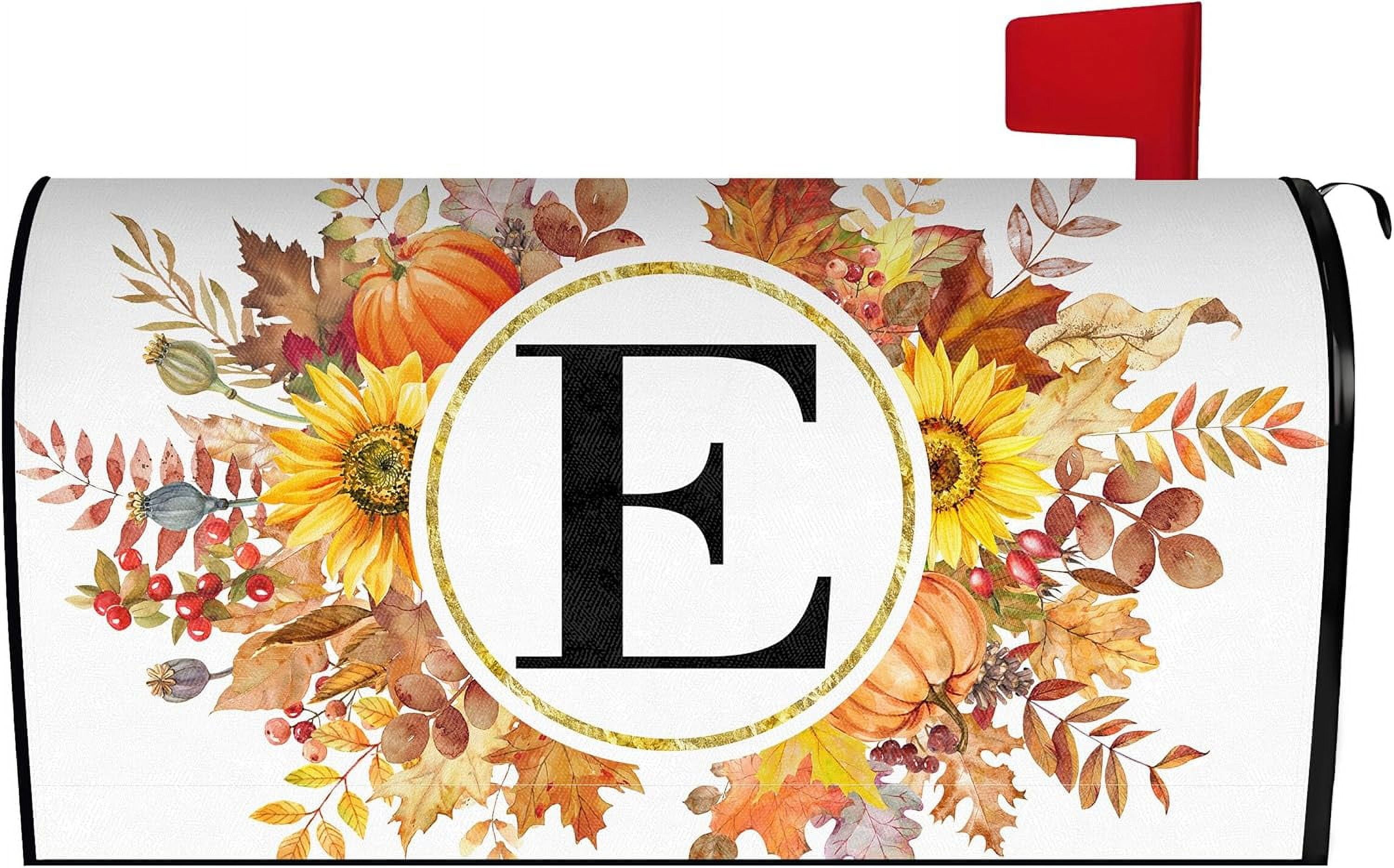 Fall Maple Leaves Monogram Letter E Mailbox Cover Magnetic 21x18 Inch ...