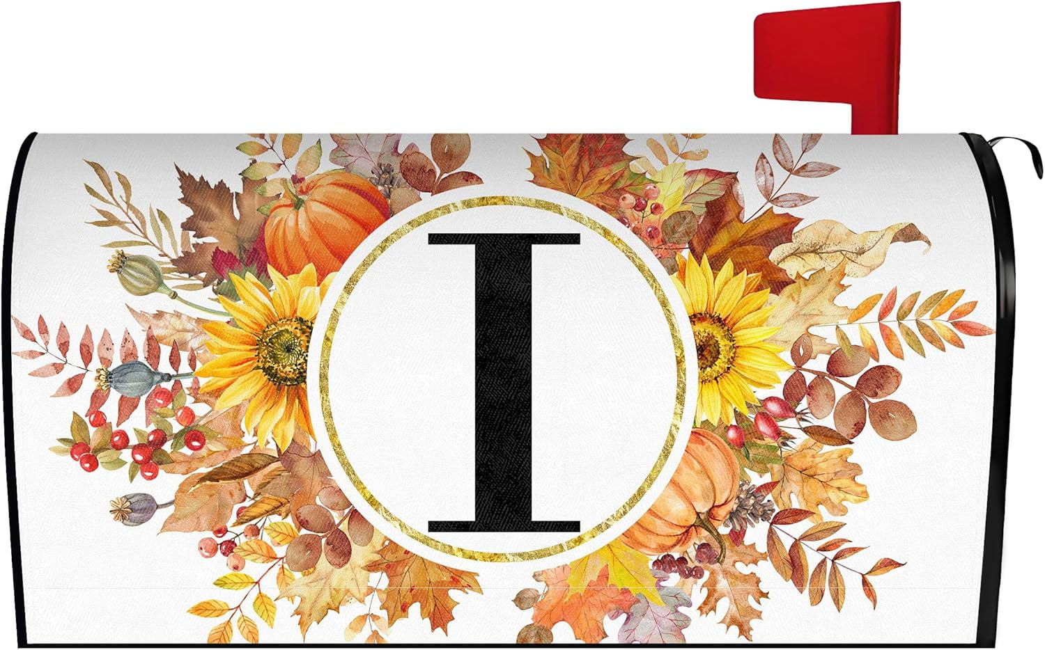 Fall Maple Leaves Monogram Letter I Mailbox Cover Magnetic 21x18 Inch ...
