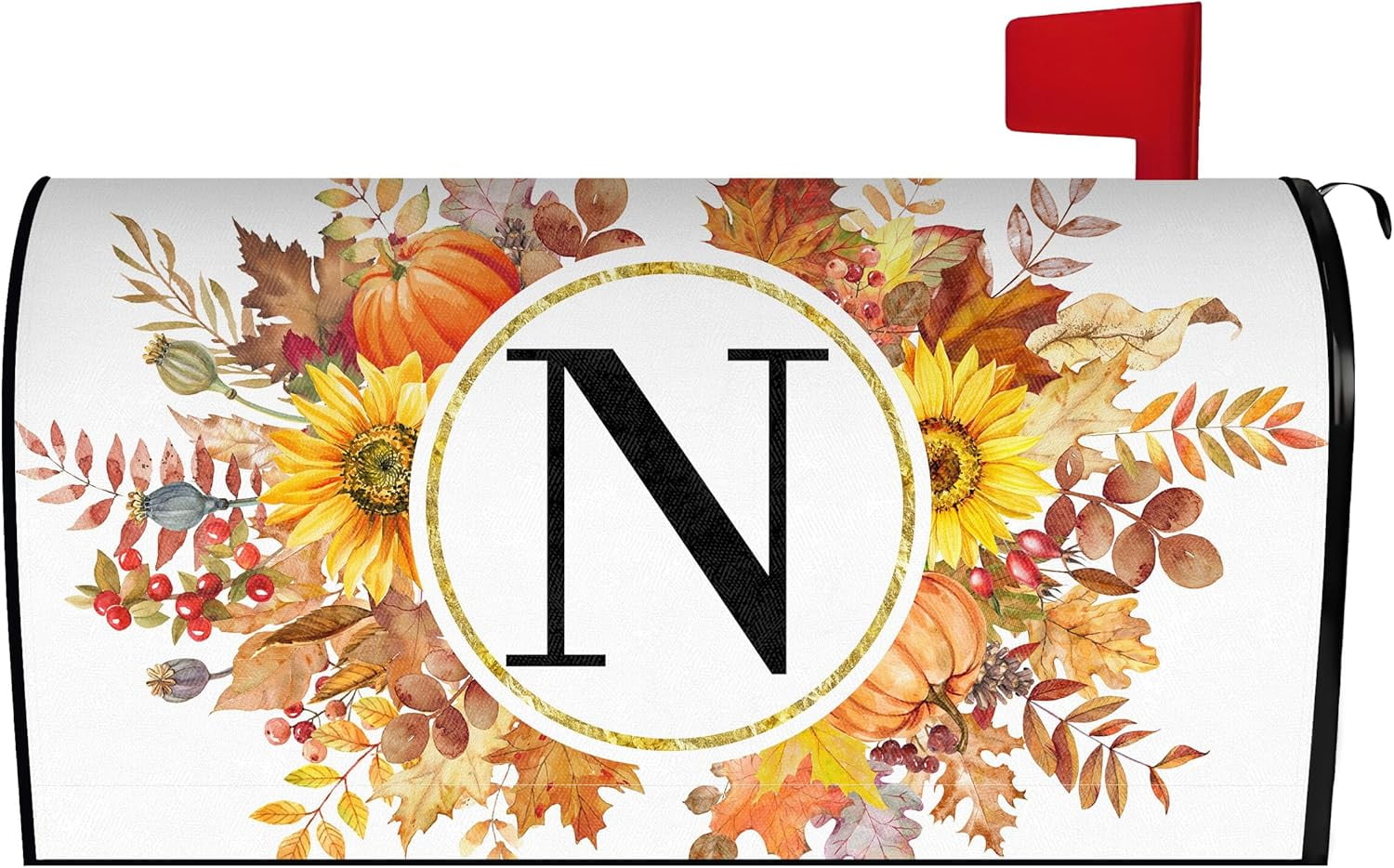 Fall Maple Leaves Monogram Letter N Mailbox Cover Magnetic 21x18 Inch ...