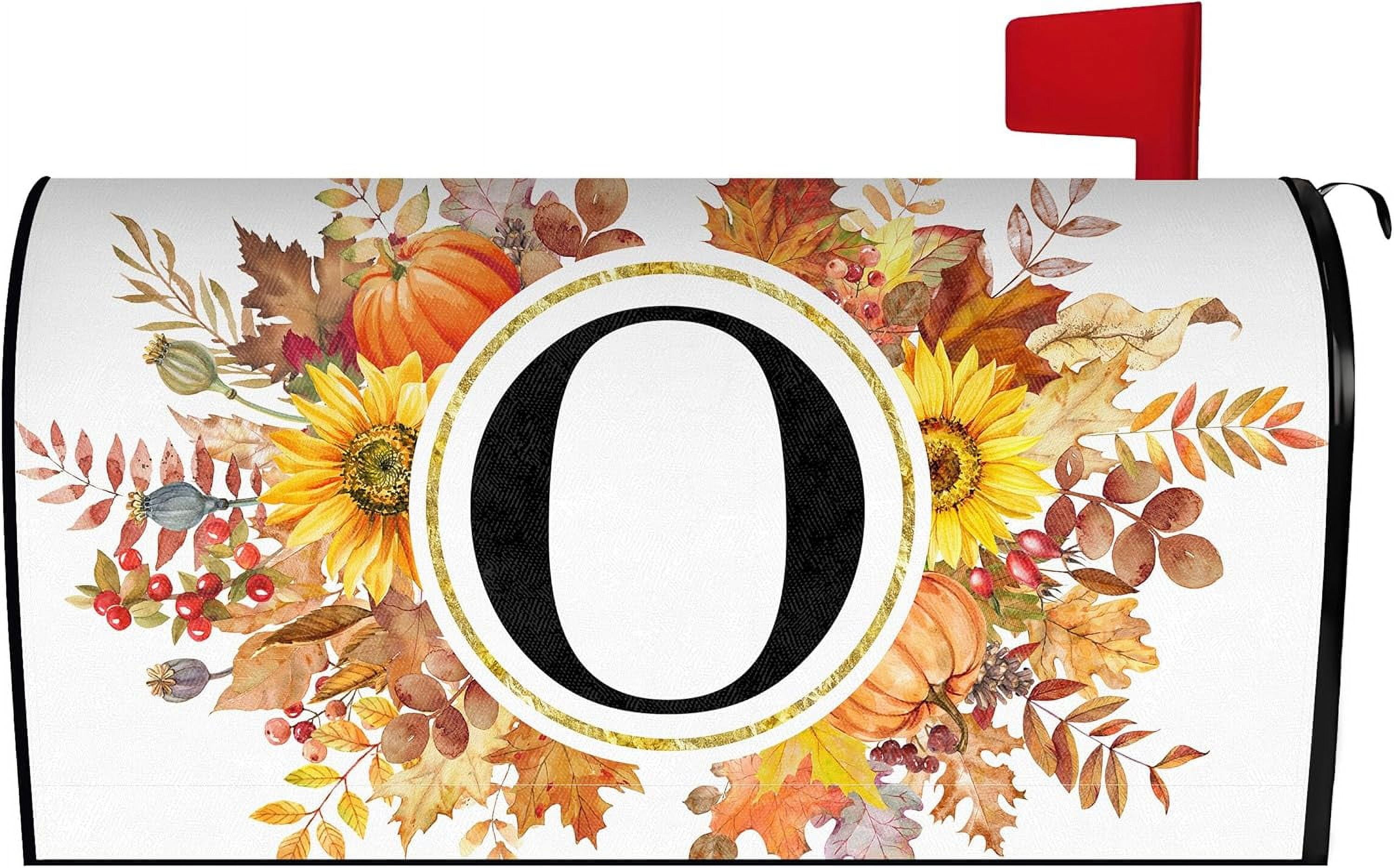 Fall Maple Leaves Monogram Letter O Mailbox Cover Magnetic 25.5x21 Inch, Family Last Name ...