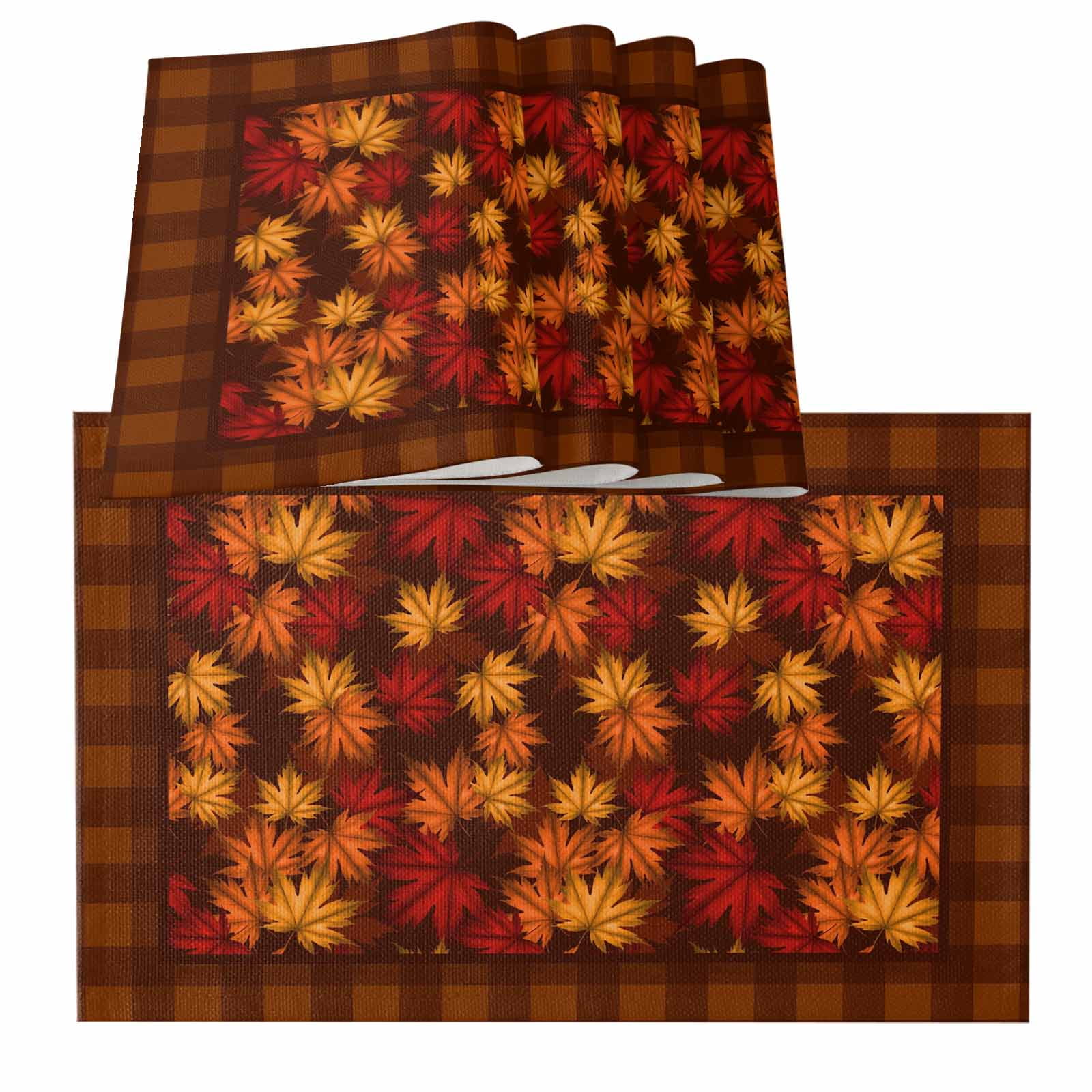 Fall Maple Leaves Placemats for Dinning Table Set of 6, Brown Leaf ...